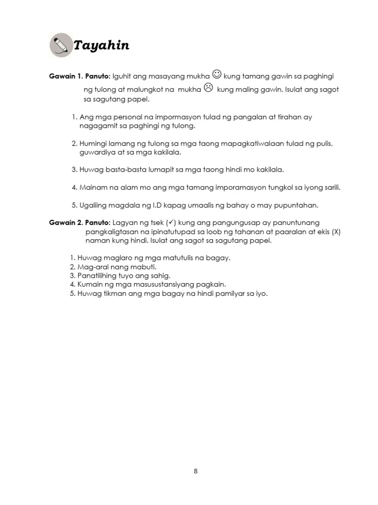 Tayahin: Gawain 1. Panuto | PDF