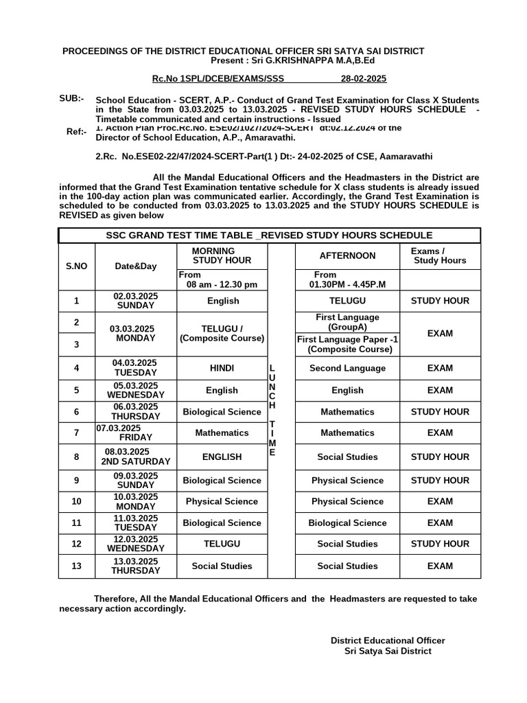SSC Grand Test & Study Time Table | PDF