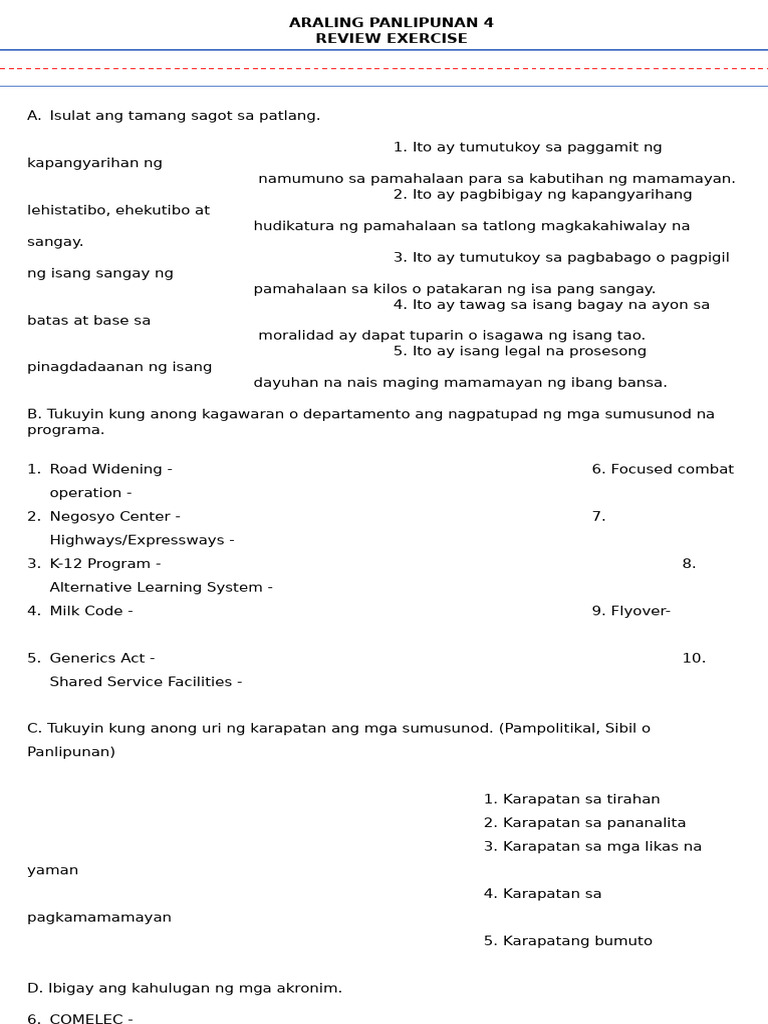Review Exercise AP 4 | PDF