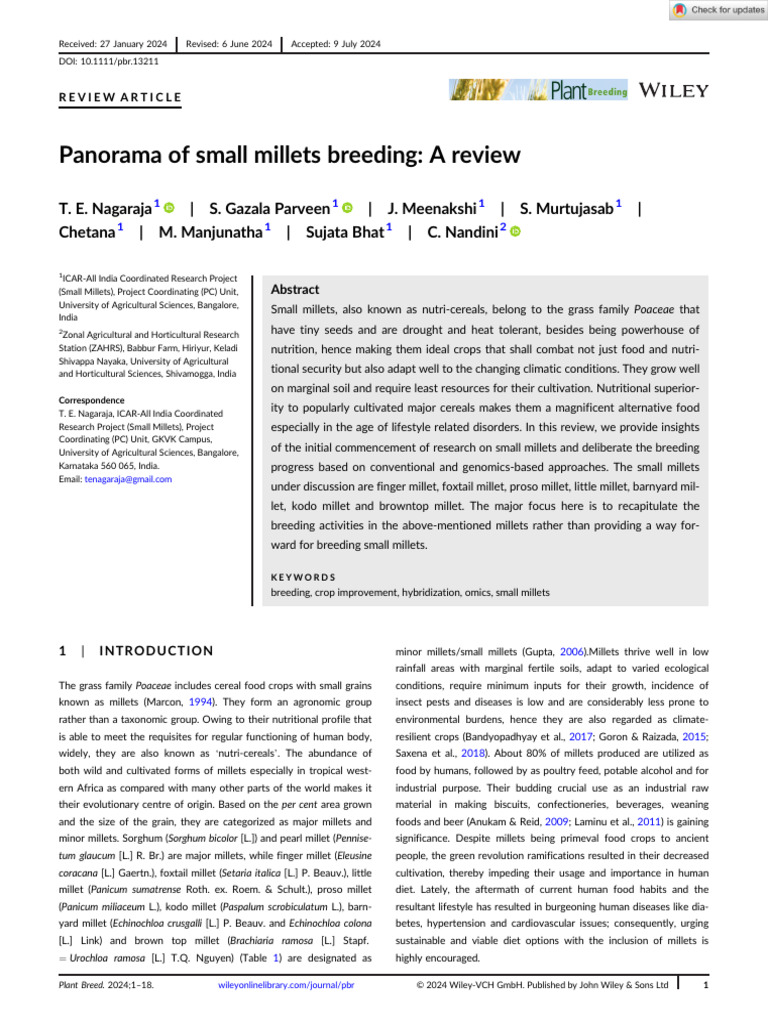 Small Millets Breeding Overview | PDF | Plant Breeding | Agriculture