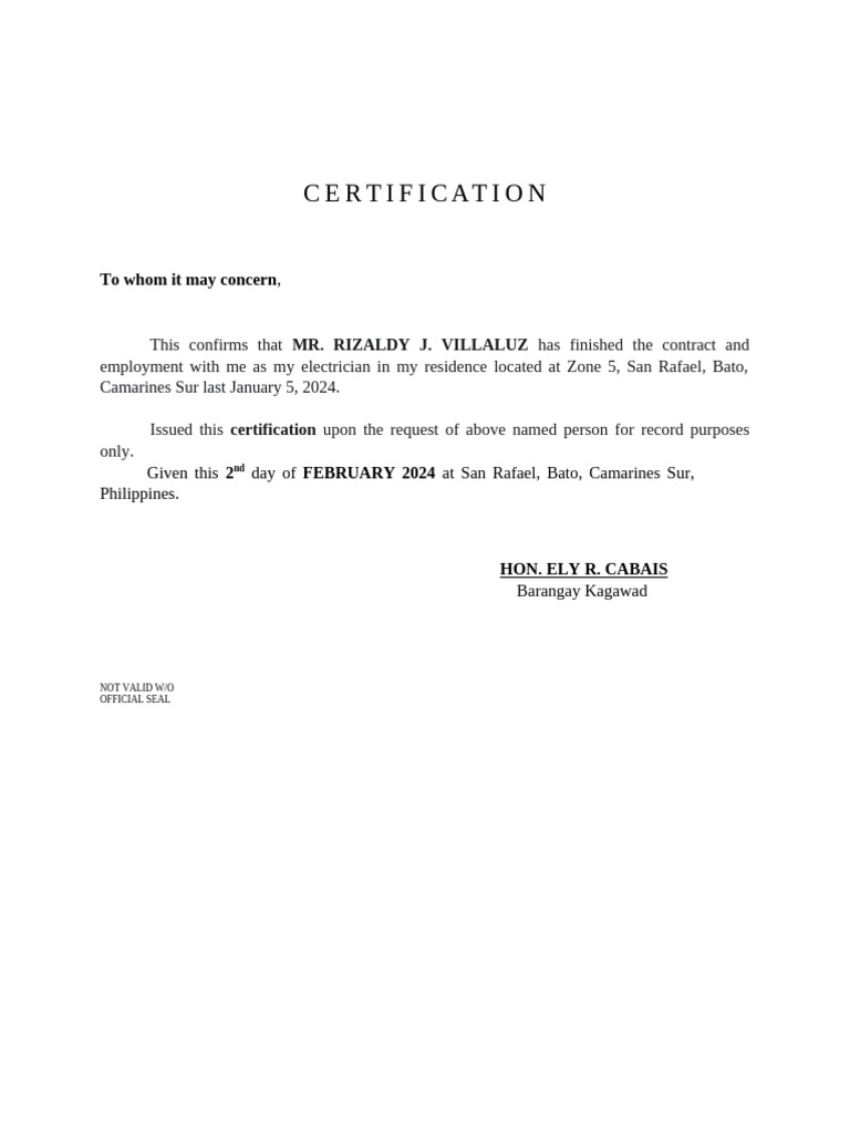 Certification: To Whom It May Concern | PDF