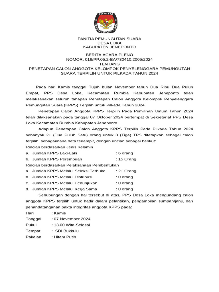 0 Berita Acara PPS Penetapan KPPS Terpilih | PDF