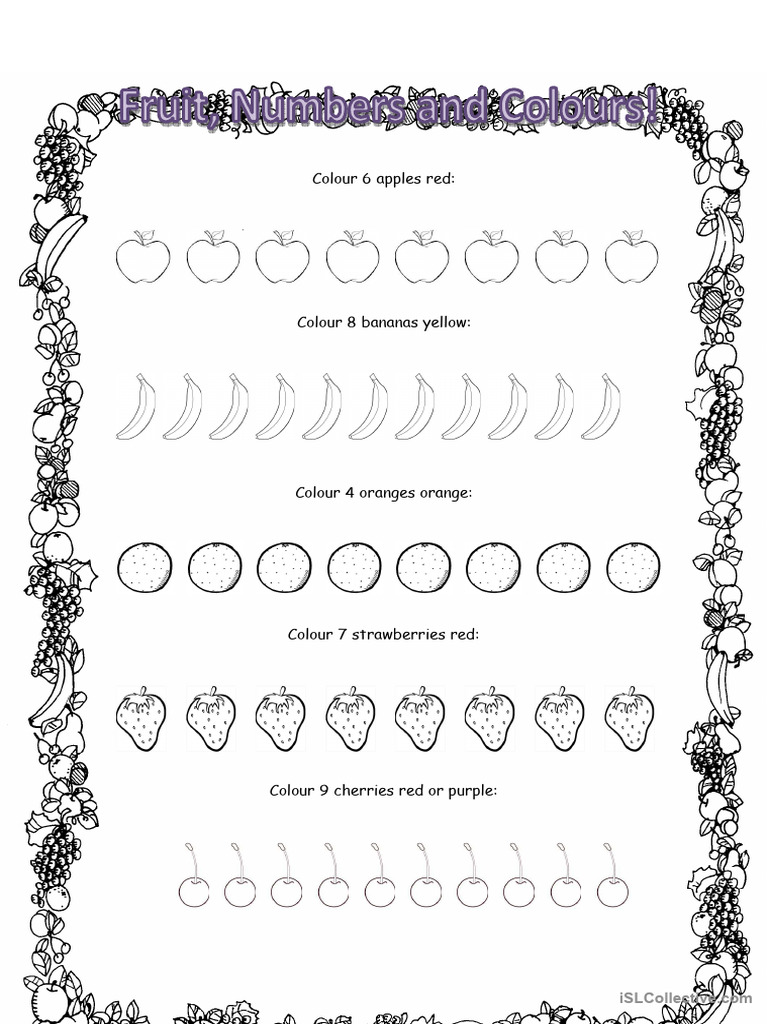 Fruits Color by Number Worksheet | PDF