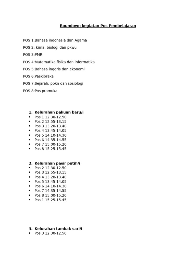 Roundown Kegiatan Pos Pembelajaran | PDF