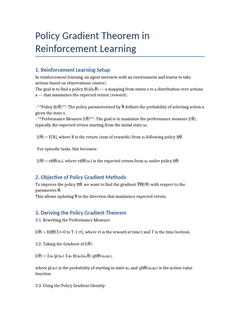 Policy Gradient Theorem Complete | PDF | Applied Mathematics | Algorithms