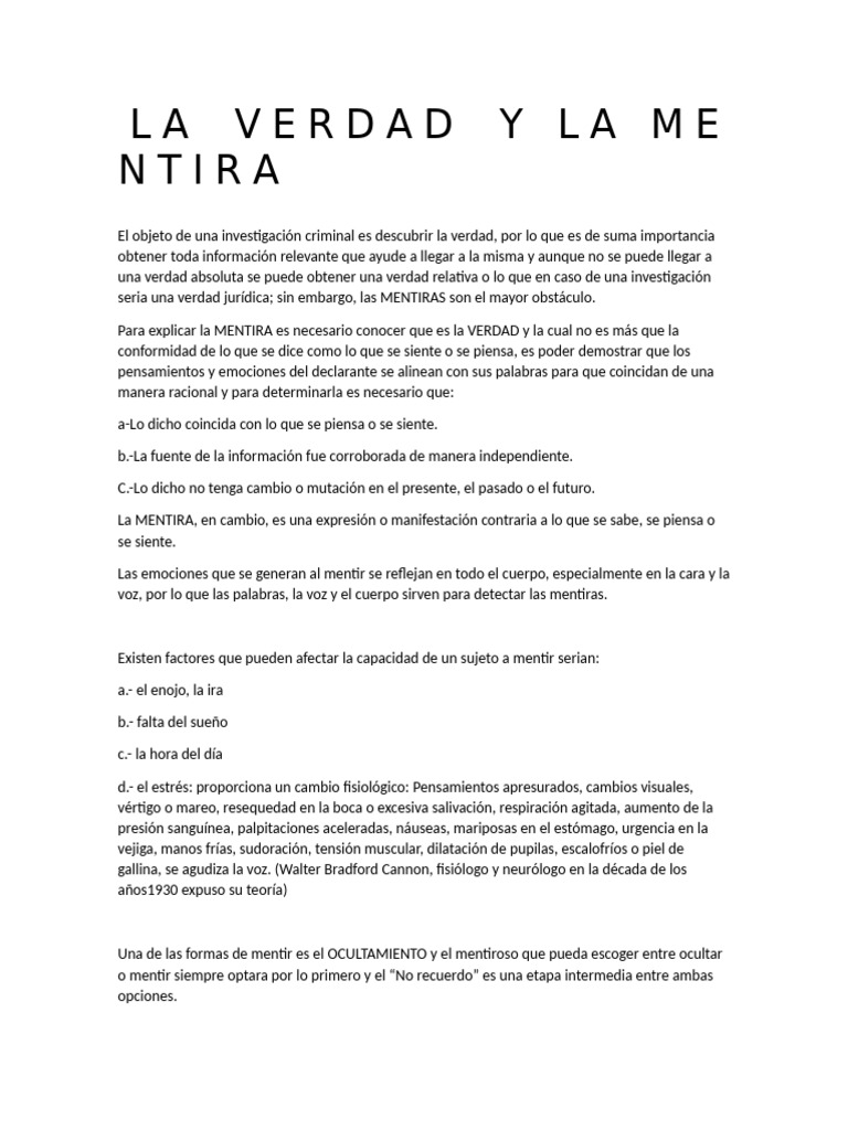 La Verdad y La Mentira | PDF | Comunicación no verbal | Derechos humanos
