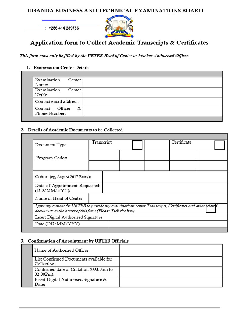 Application Form To Collect Academic Transcripts and Certificates1pdf ...