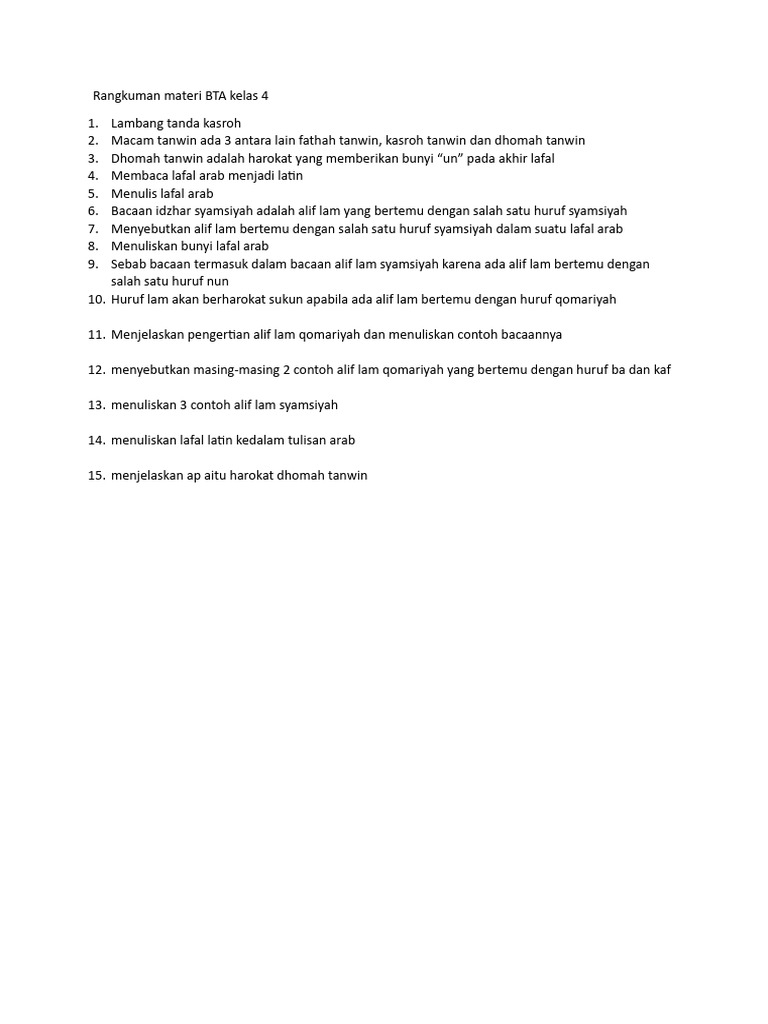Rangkuman Materi BTA Kelas 4 | PDF