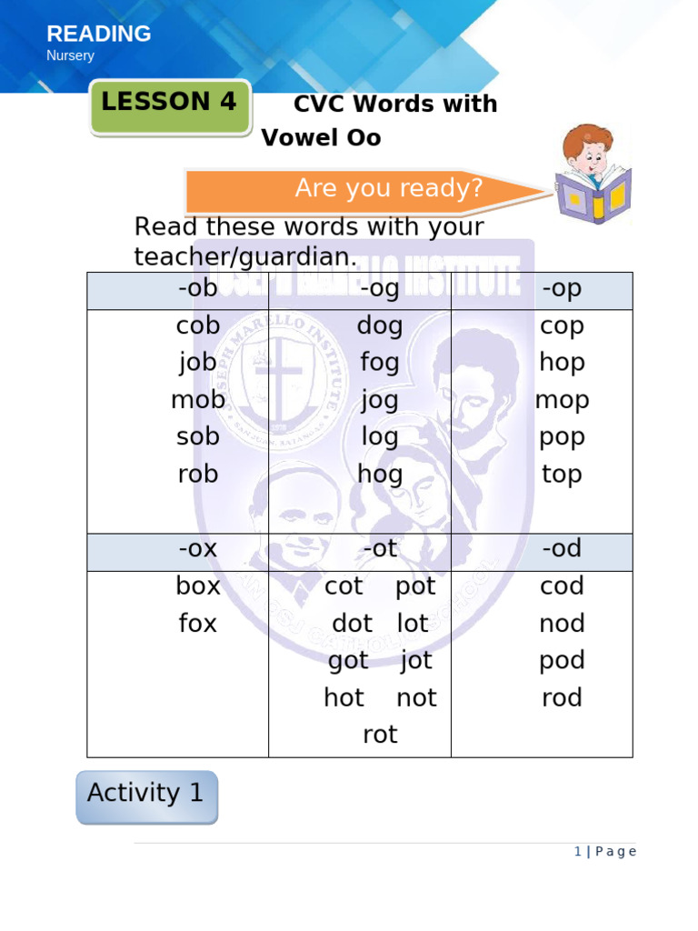 CVC Words with Vowel Oo for Kids | PDF
