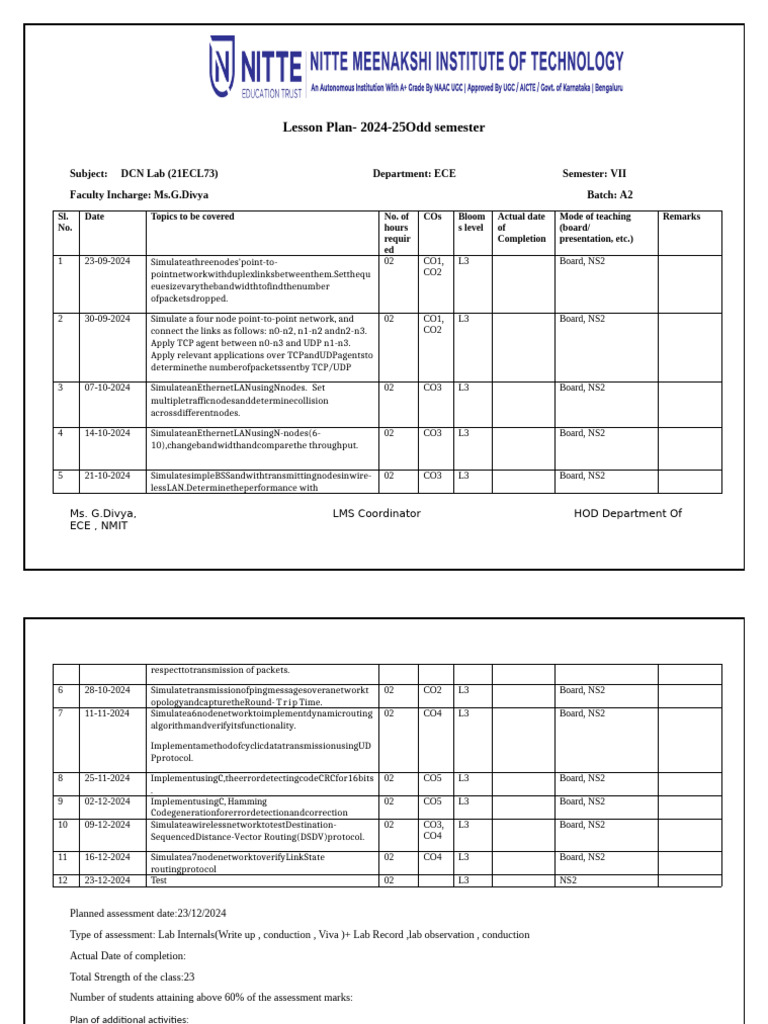 A2 - DCN - Lab - Lesson Plan Template | PDF | Telecommunications | Telecommunications Standards