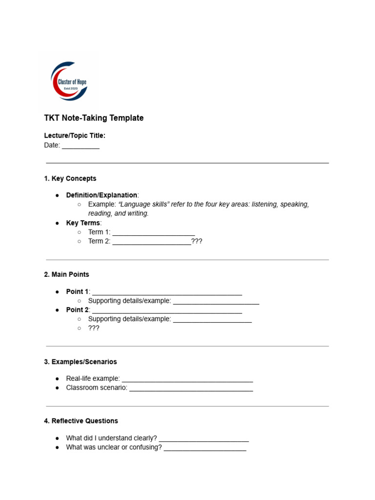 TKT Note-Taking Template Guide | PDF