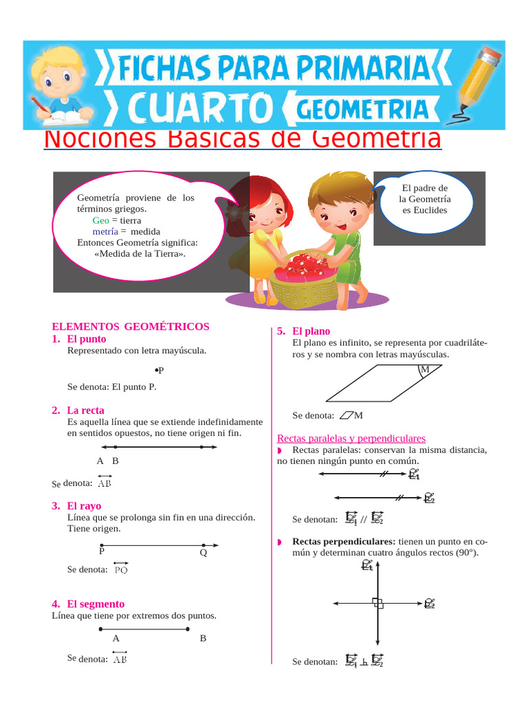 Nociones Básicas de Geometría para Cuarto de Primaria | PDF | Geometría | Perpendicular