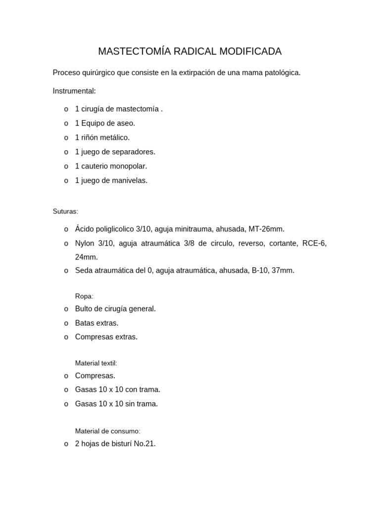 Mastectomía Radical Modificada: Proceso Quirúrgico | PDF