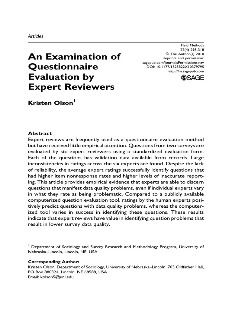 An Examination of Questionnaire Evaluation by Expert Reviewers | PDF ...