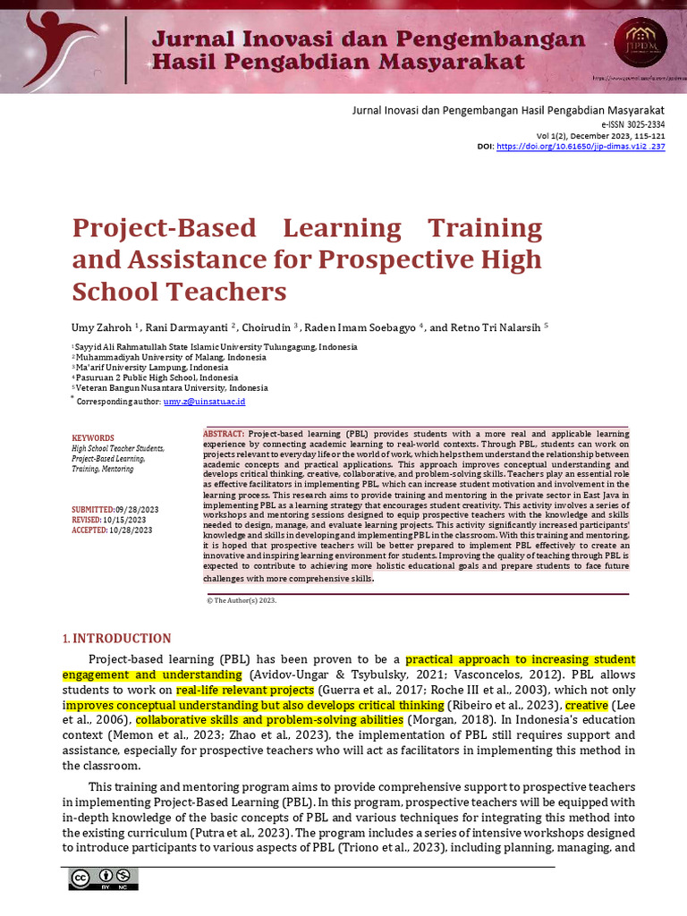 Project-Based Learning Training and Assistance For Prospective High School Teacher | PDF ...