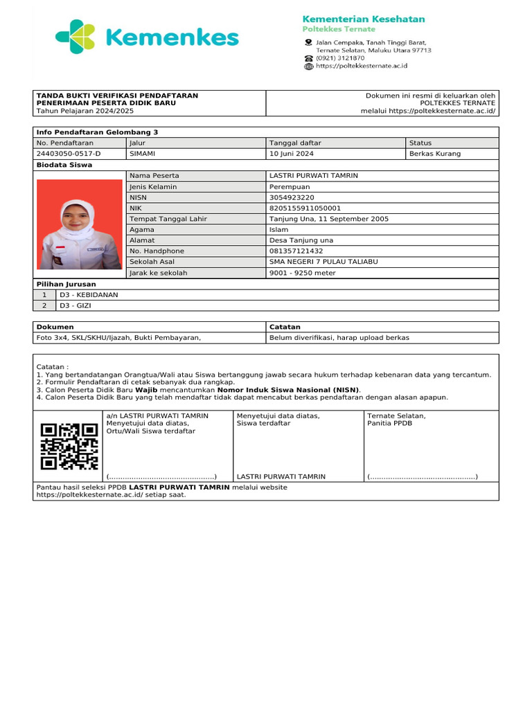 form pendaftaran Lastri Purwati Tamrin | PDF