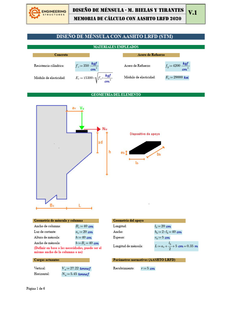 Diseño de Ménsula AASHTO LRFD | PDF | Ciencia de los Materiales ...