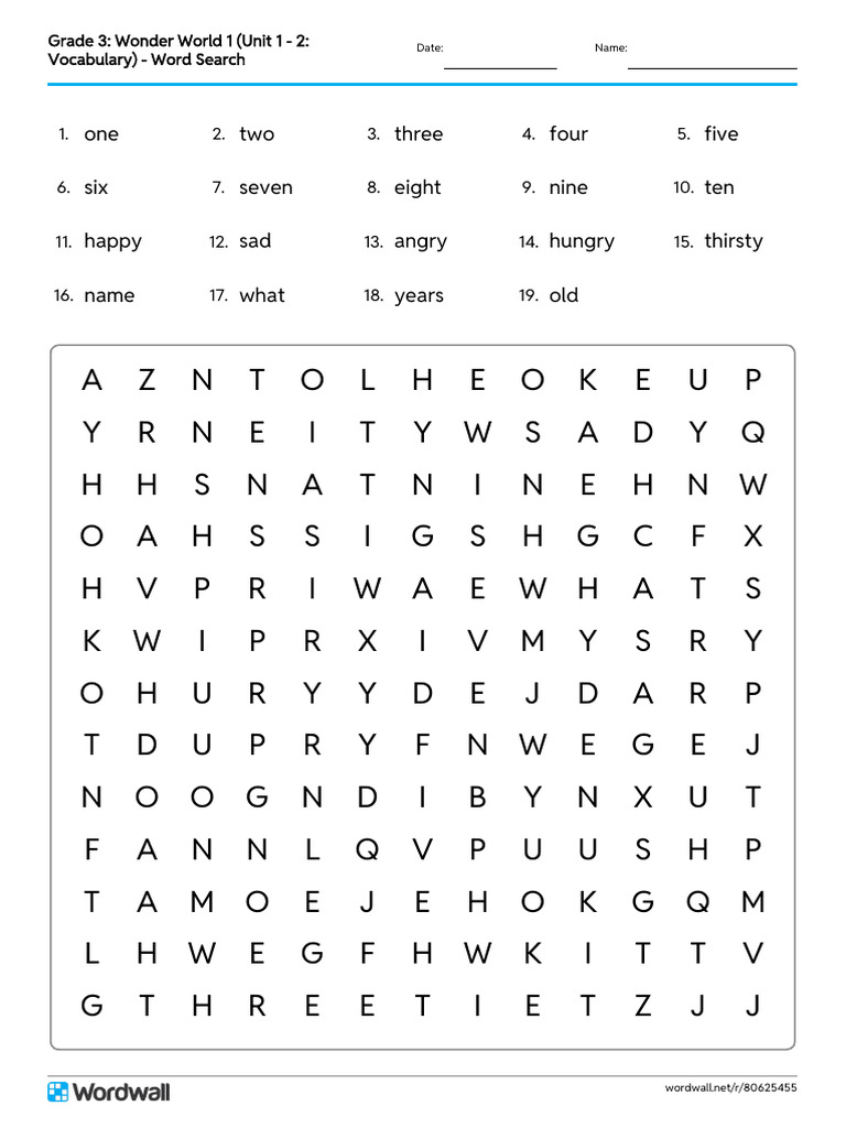 Grade 3 Wonder World 1 Unit 1 2 Vocabulary Word Search Wordsearch | PDF