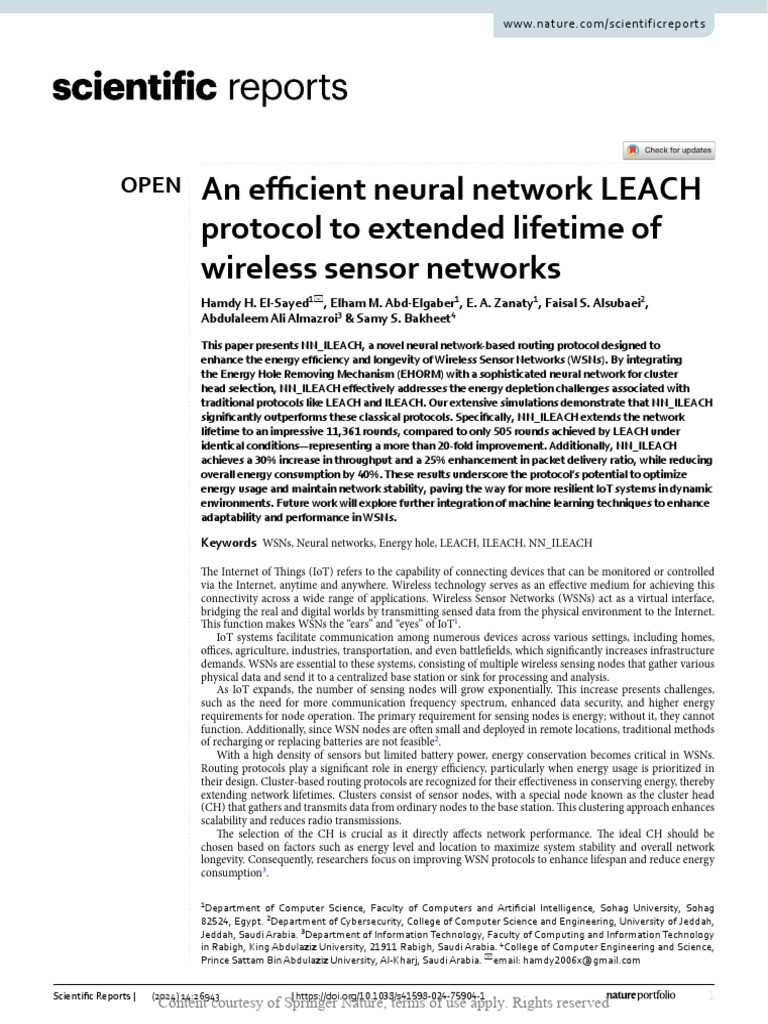 An Efficient Neural Network LEACH Protocol To Exte | PDF | Wireless Sensor Network | Computer ...