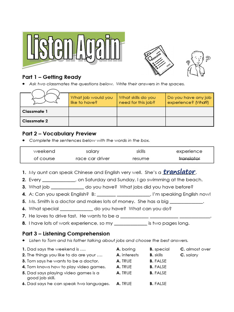 Listen Again Jobs Work 20230821 | PDF | Human Communication | Linguistics