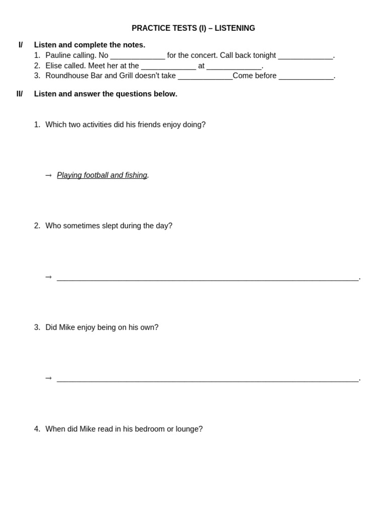 Practice Tests (I) - Listening | PDF