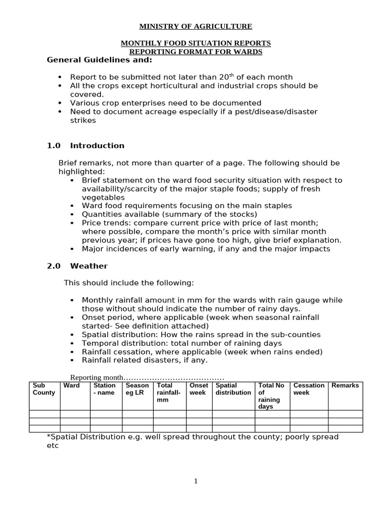 Monthly Food Situation Report Format | PDF | Cereals | Rain