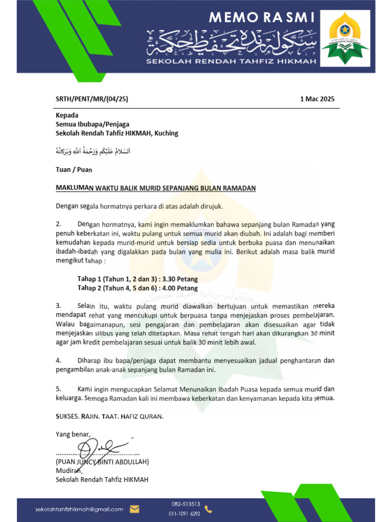 04 MEMO RASMI - MAKLUMAN BALIK AWAL SEPANJANGN BULAN RAMADHAN SEKOLAH ...