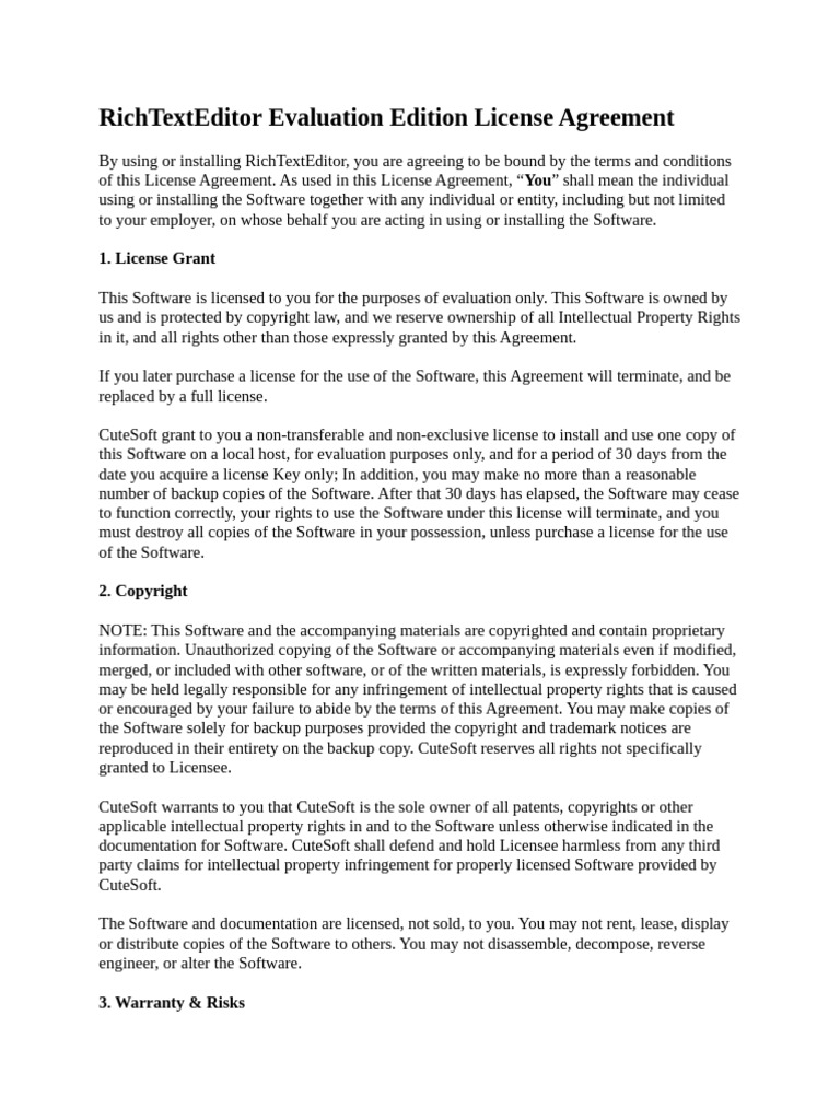 RichTextEditor Evaluation License Agreement | PDF | License | Software