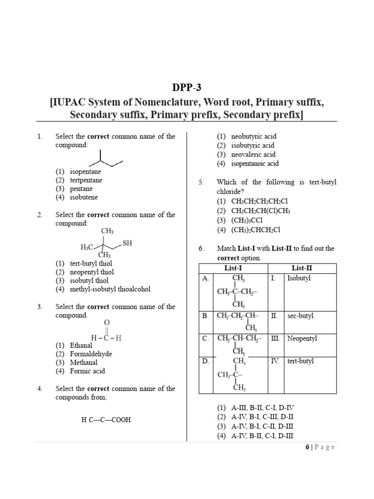 Merge DPP - 01 - 9 - IUPAC - Chemistry - Dropper NEET 6 | PDF