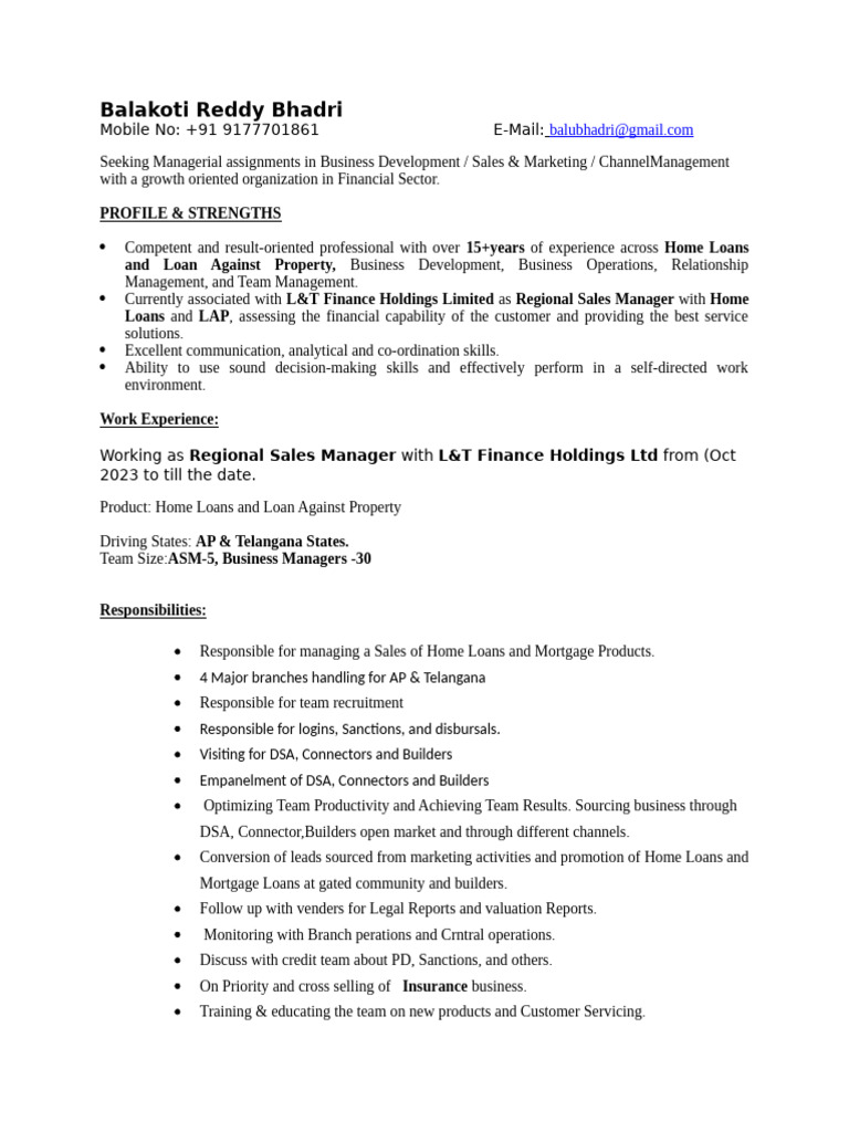 Managerial Profile in Financial Sector | PDF | Mortgages | Loans