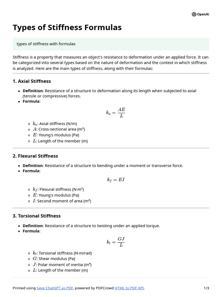 Types of Stiffness Formulas | PDF | Stiffness | Young's Modulus