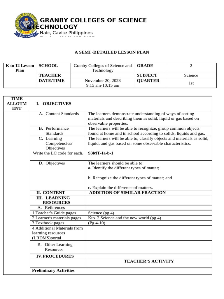 K-12 Science Lesson Plan: States of Matter | PDF | Matter | Liquefied ...