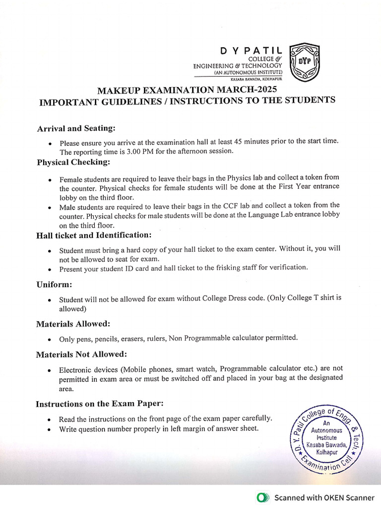 Examination Guidelines To Students | PDF