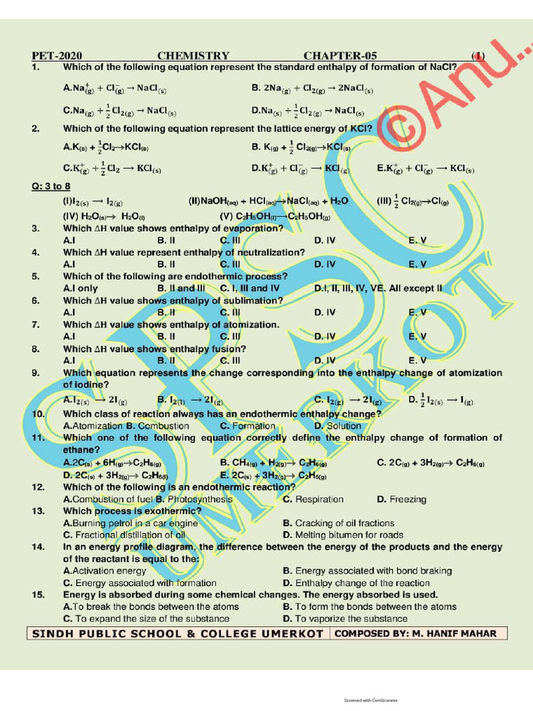 Chem Xi Chap 05 Spsc Mcqs (1) | PDF