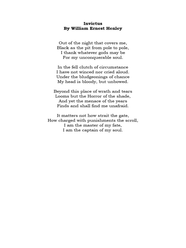 Master of My Fate: Invictus Poem | PDF
