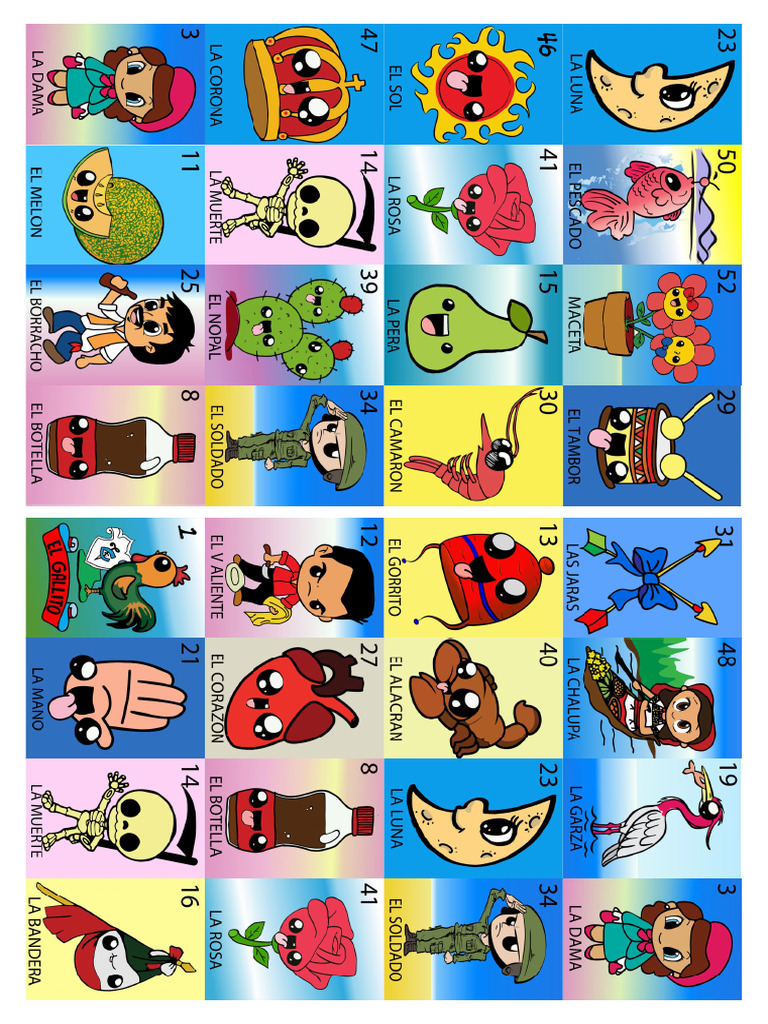 12 Tablas Estilo Cartoon Loteria Mexicana | PDF
