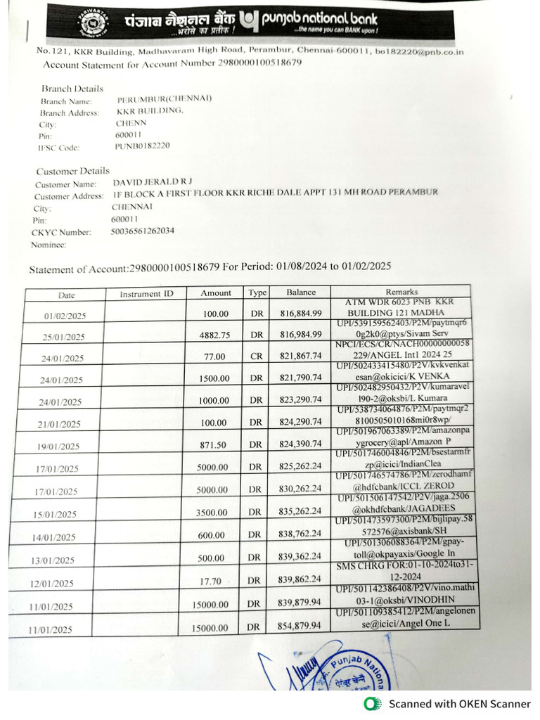 PNB Account Statement | PDF