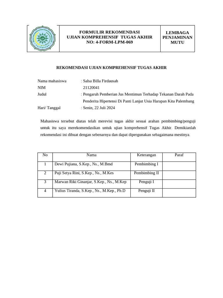 Formulir Rekomendasi Kompre | PDF