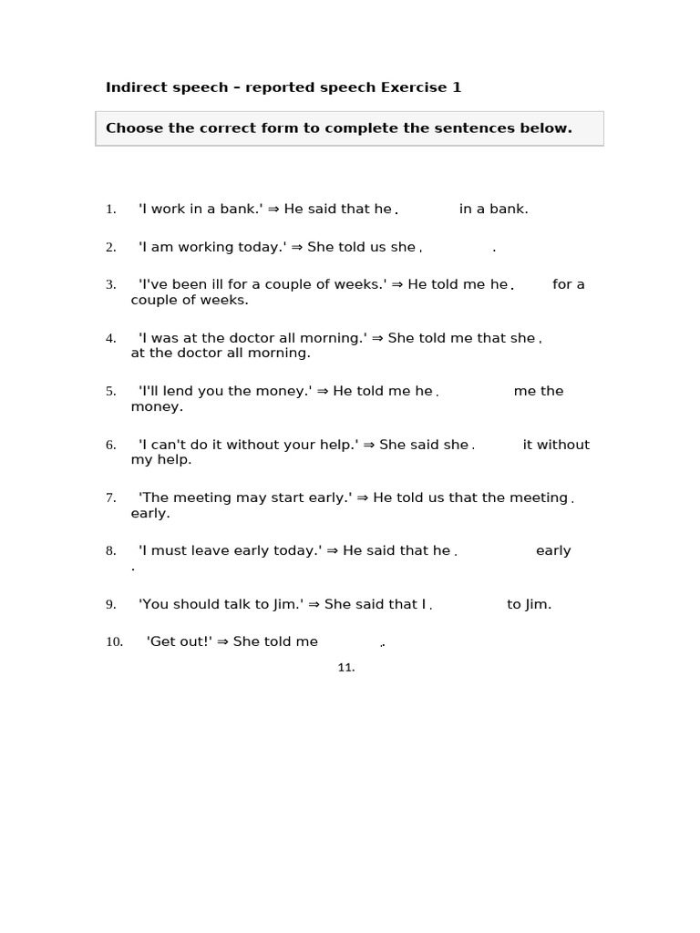 Indirect Speech - Reported Speech Exercises 1-3 | PDF