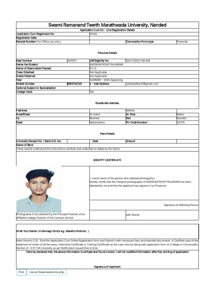 S.R.T.M.university - Convocation Form | PDF