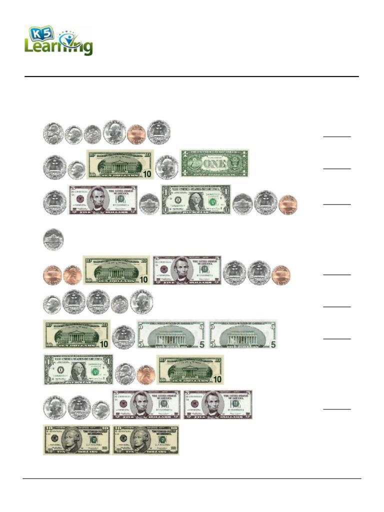 Grade 3 Money Counting Worksheet | PDF