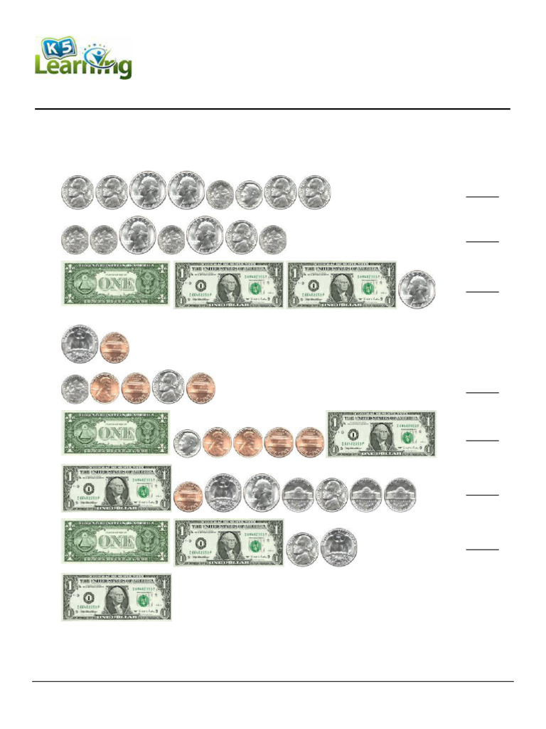 Grade 3 Money Counting Worksheet | PDF