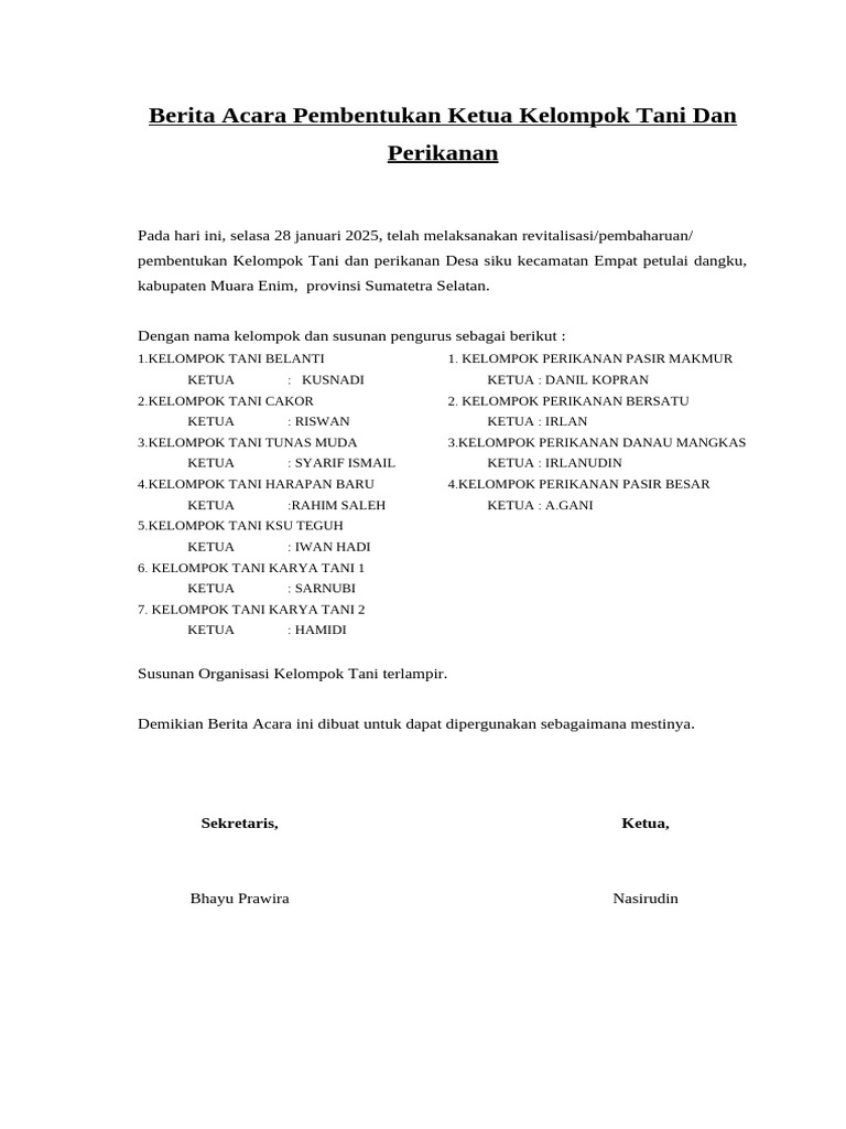 BERITA ACARA PEMBENTUKAN KELOMPOK TANI | PDF