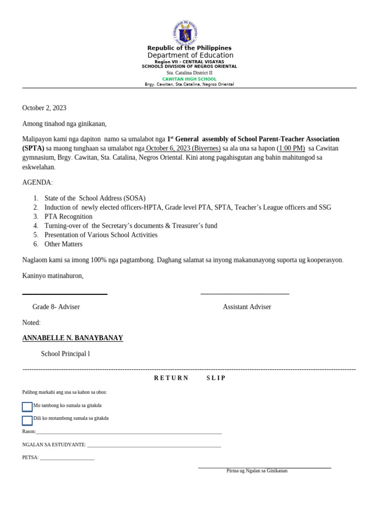 Letter 1st General Assembly of Spta 1 | PDF