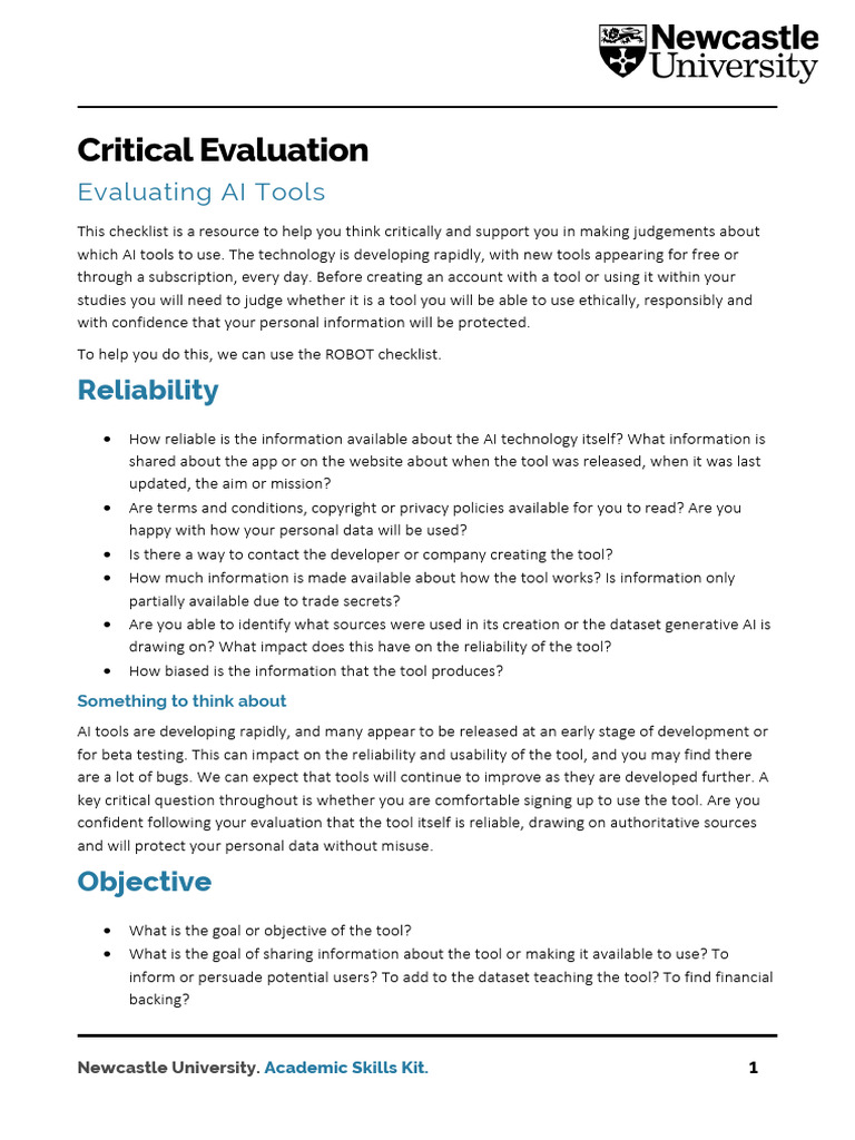 Evaluating AI Tools: A Critical Guide | PDF | Artificial Intelligence ...