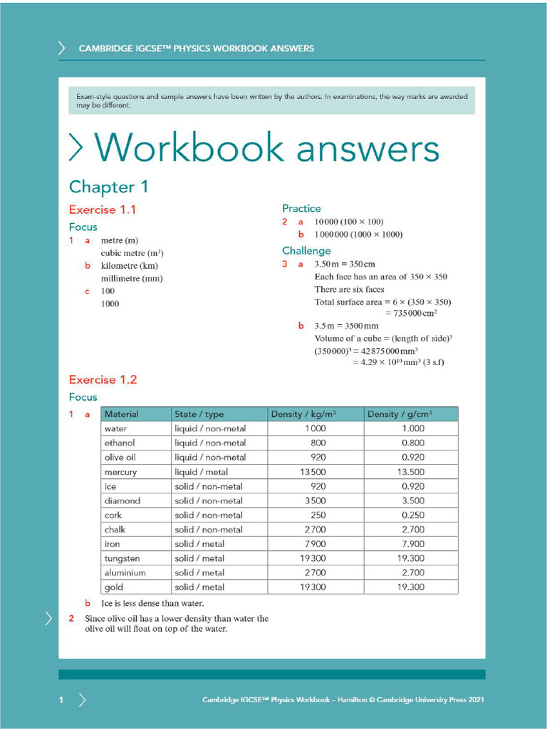 Igcse Physics 3ed TR Workbook Answers | PDF