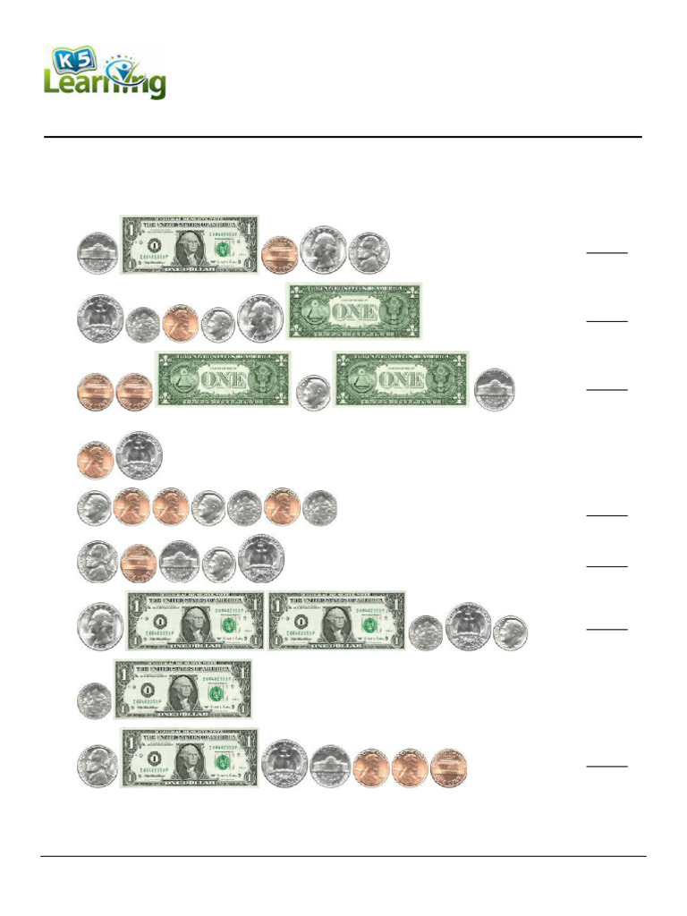Grade 3 Money Counting Worksheet | PDF