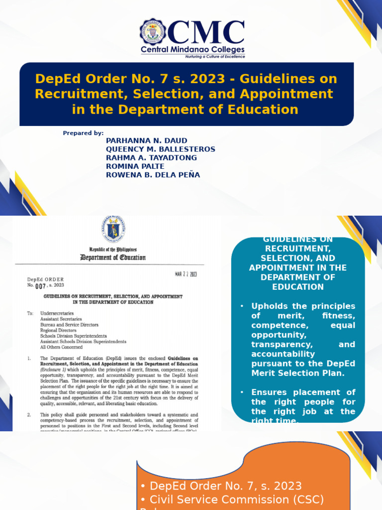 Group 6 Report DepEd Order No. 7 S. 2023 | PDF | Recruitment | Government