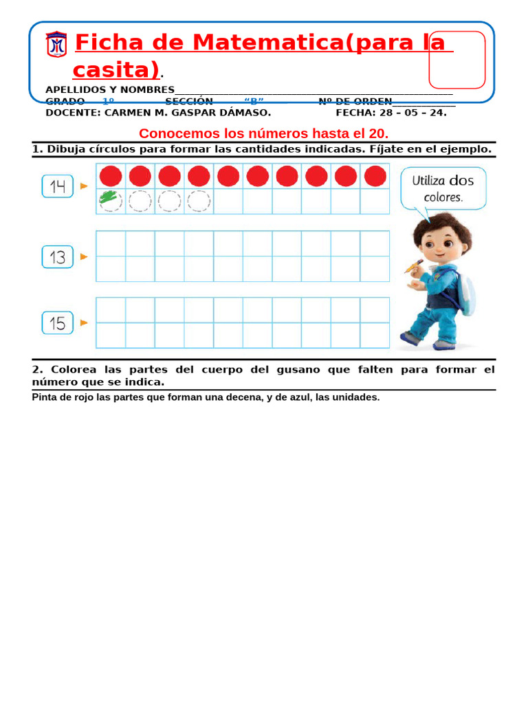 Fichas Conocemos Los Numeros Hasta El 20 | PDF