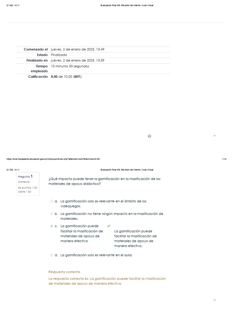 Evaluación Final M5 - Revisión Del Intento - Aula FE | PDF | Aprendizaje | Cognición